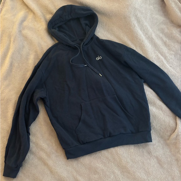 ALO Yoga | Tops | Alo Yoga Navy Hoodie With Silver Logo Matching ...